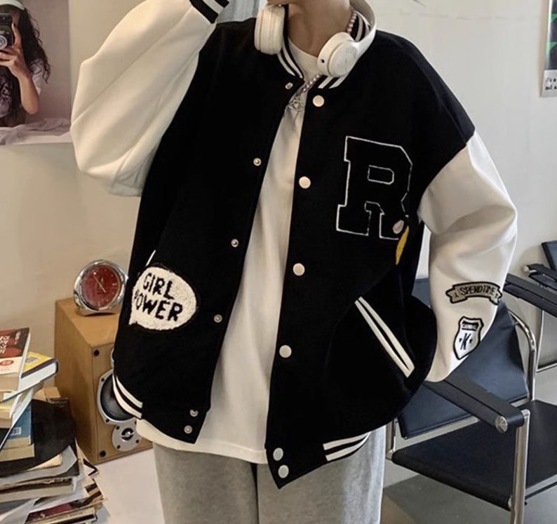 Smile Hiphop Varsity Jacket Embroidery College Jacket Retro - Etsy