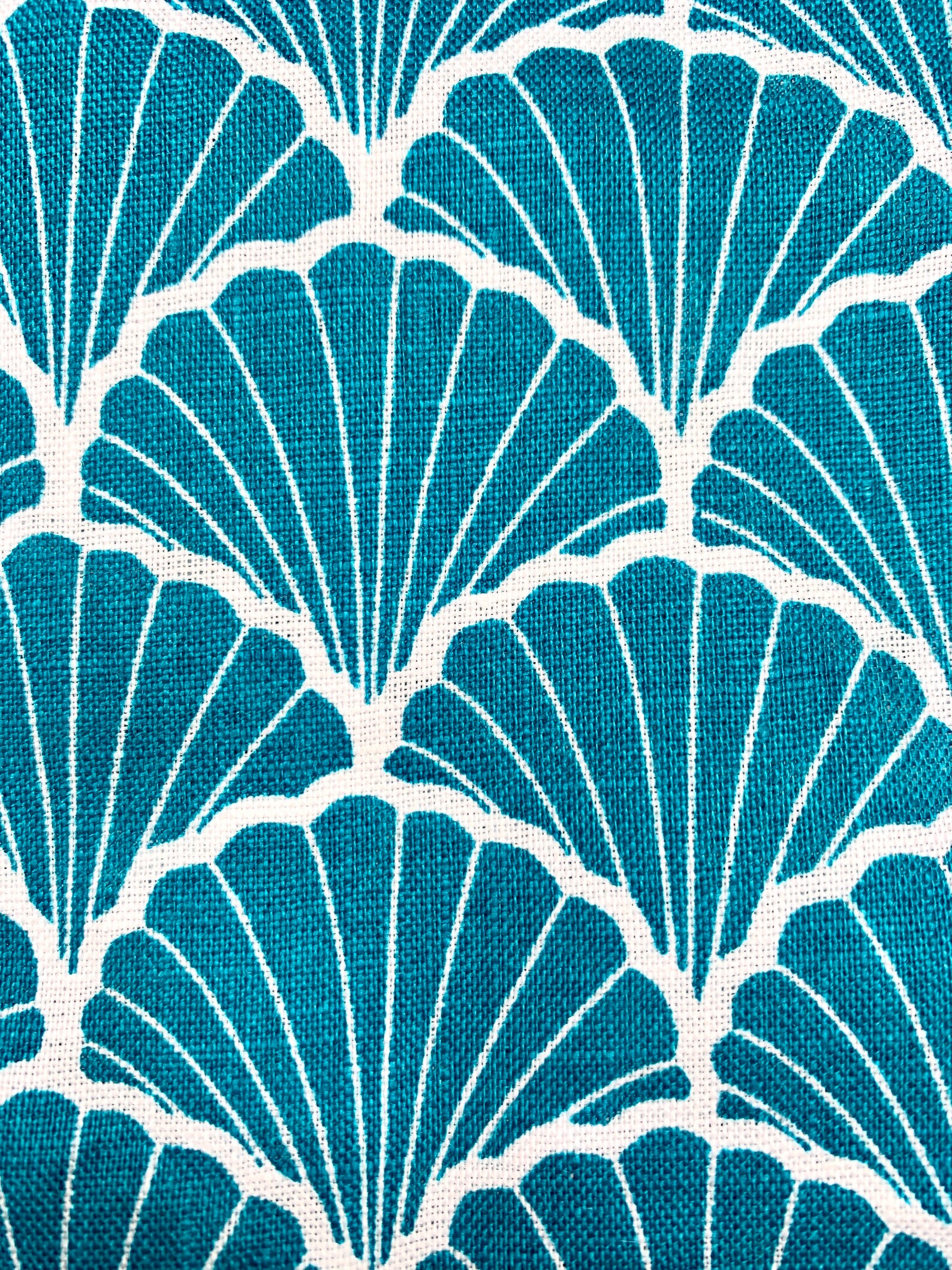 Turquoise Art Deco Shell Print Linen Fabric - Etsy
