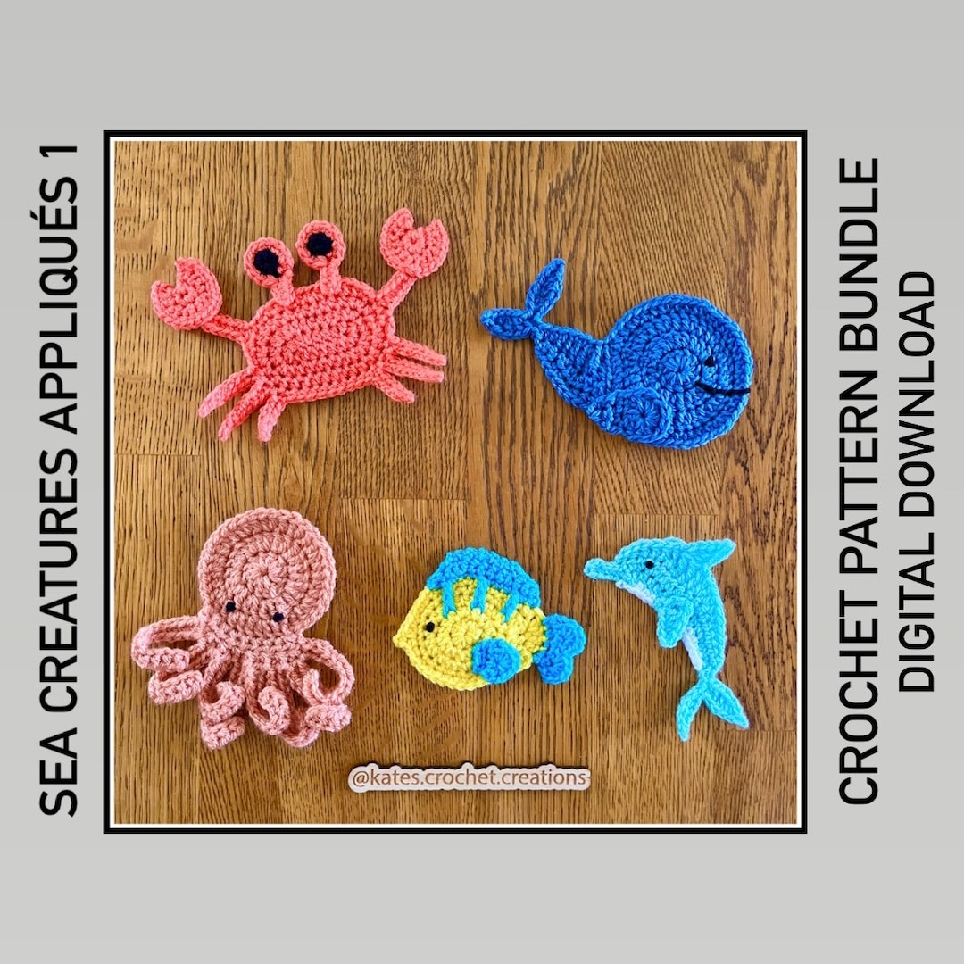 UK/US Terms - PDF Crochet Patterns - Sea Creatures Appliqués 1 Bundle ...