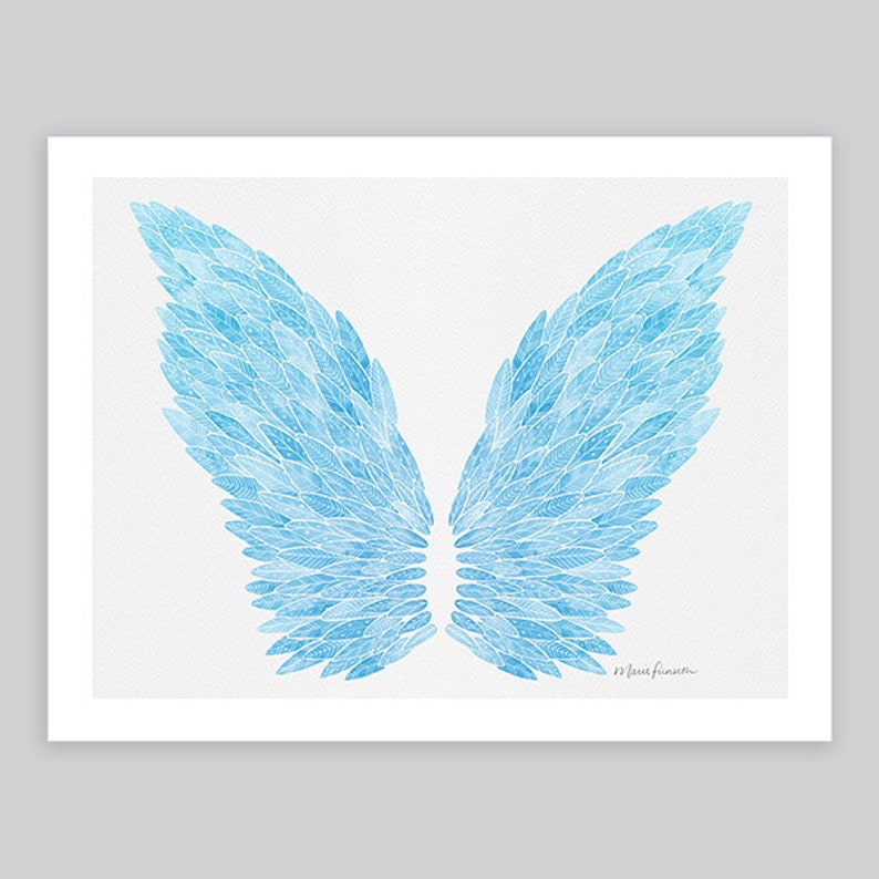 Angel Wings Art Print Turquoise Girls Bedroom Dorm Room Decor Blue ...