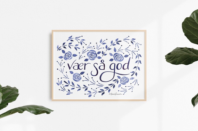 Vaer Sa God Art Print Norwegian Watercolor Rosy Floral - Etsy
