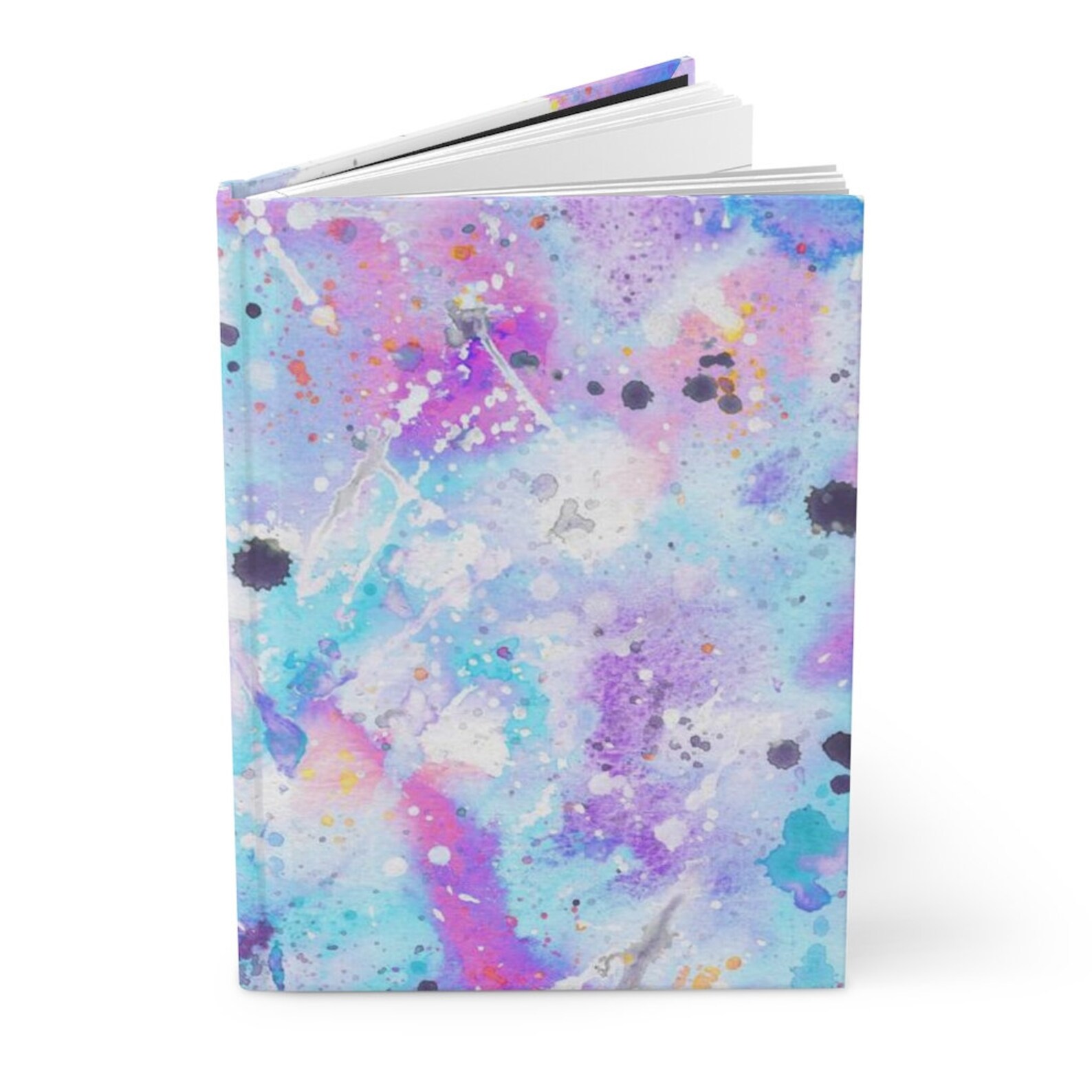 90s Paint Splatter Design Hardcover Lined Journal - Blue and Pink ...