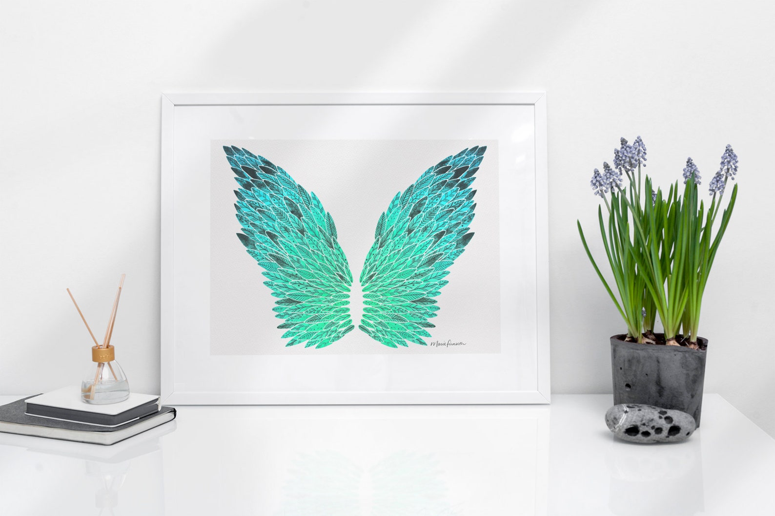 Angel Wings Art Print Turquoise Girls Bedroom Dorm Room Decor Blue ...