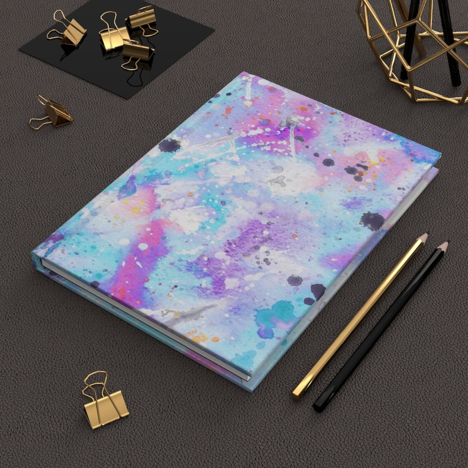 90s Paint Splatter Design Hardcover Lined Journal - Blue and Pink ...