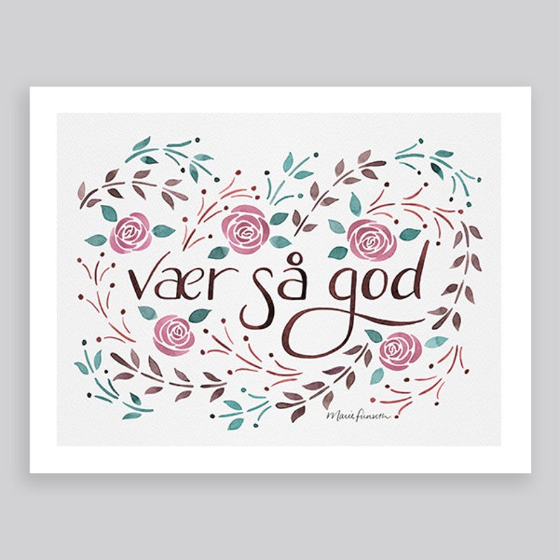 Vaer Sa God Art Print Norwegian Watercolor Rosy Floral - Etsy