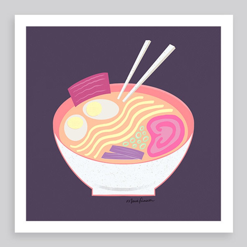 Ramen Bowl Art Print - Digital Drawing - Noodles and Chopsticks ...