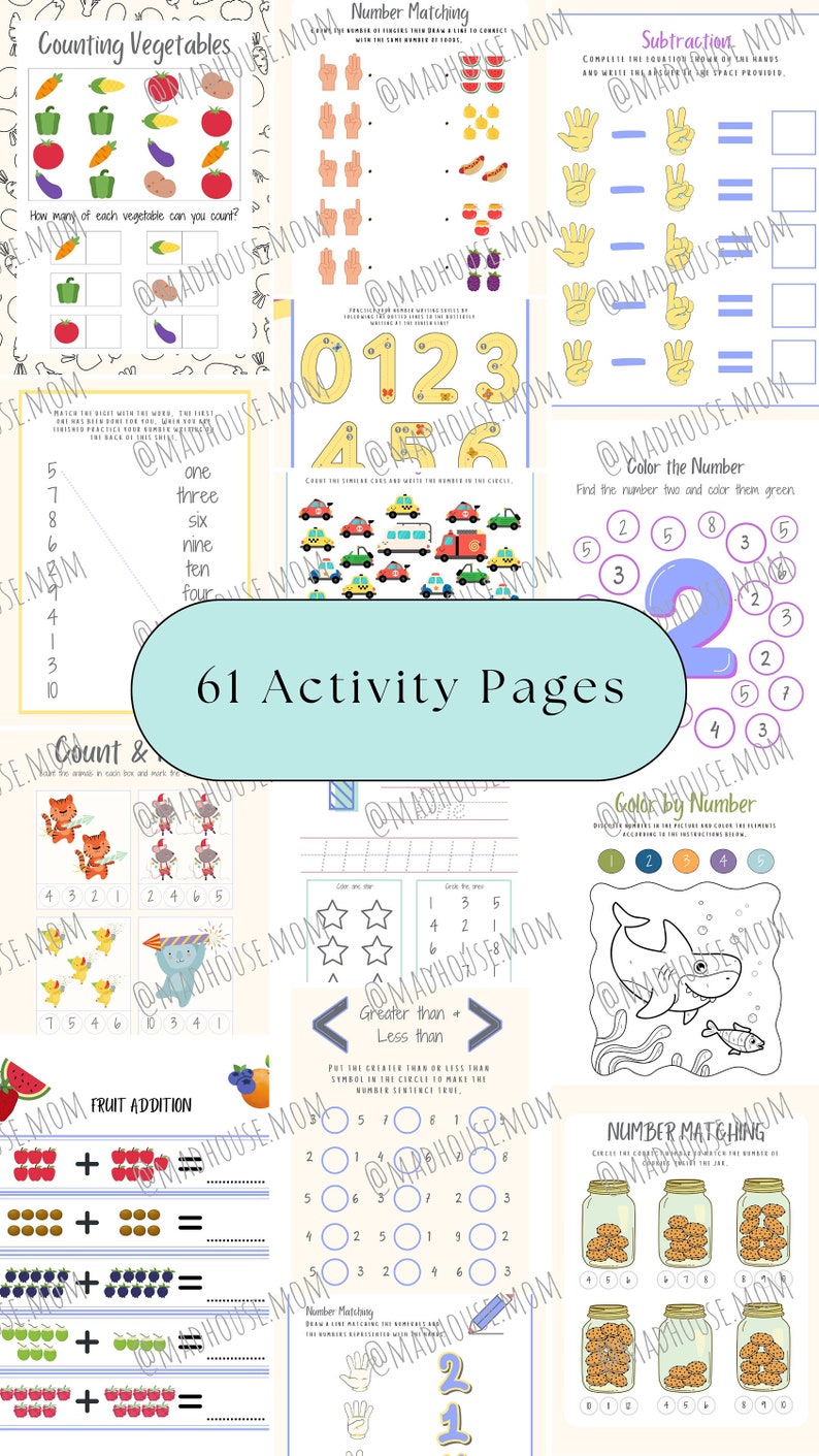 Learning Numbers 1 - 10 Activity Pages - Etsy