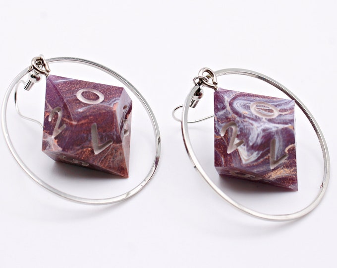 Purple Brass D10 Earrings | Dice Earrings | Resin Dice | Dice Jewelry ...