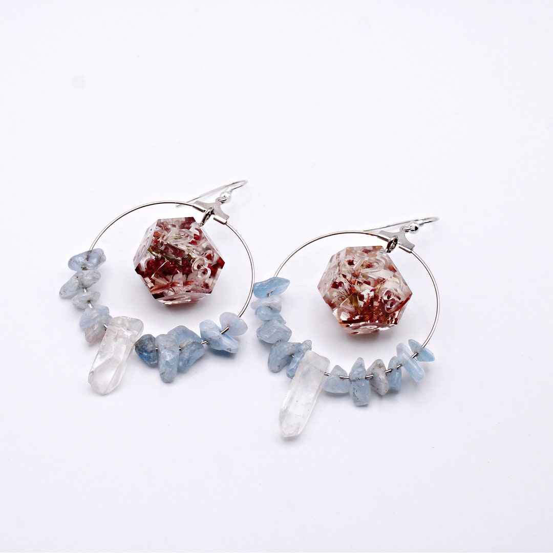 Pink and White Flower D12 Crystal Earrings | Dice Earrings | Flower ...
