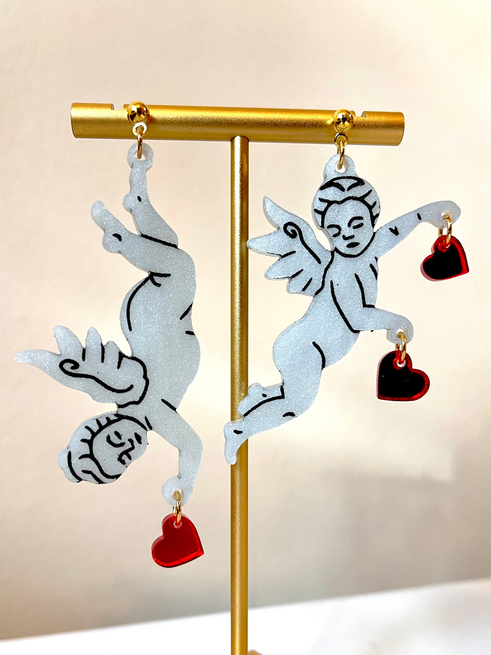 Matched or Mismatched Pearl Cherub Cupid Angles Holding Red Mirror ...
