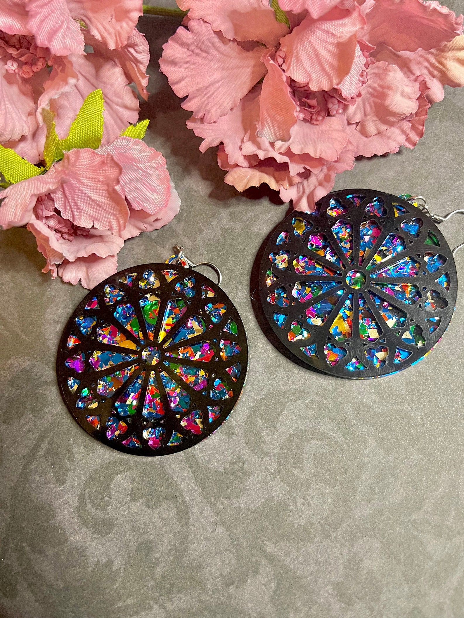 Gothic Architecture Rose Window Confetti Acrylic Stained Glass Detail ...
