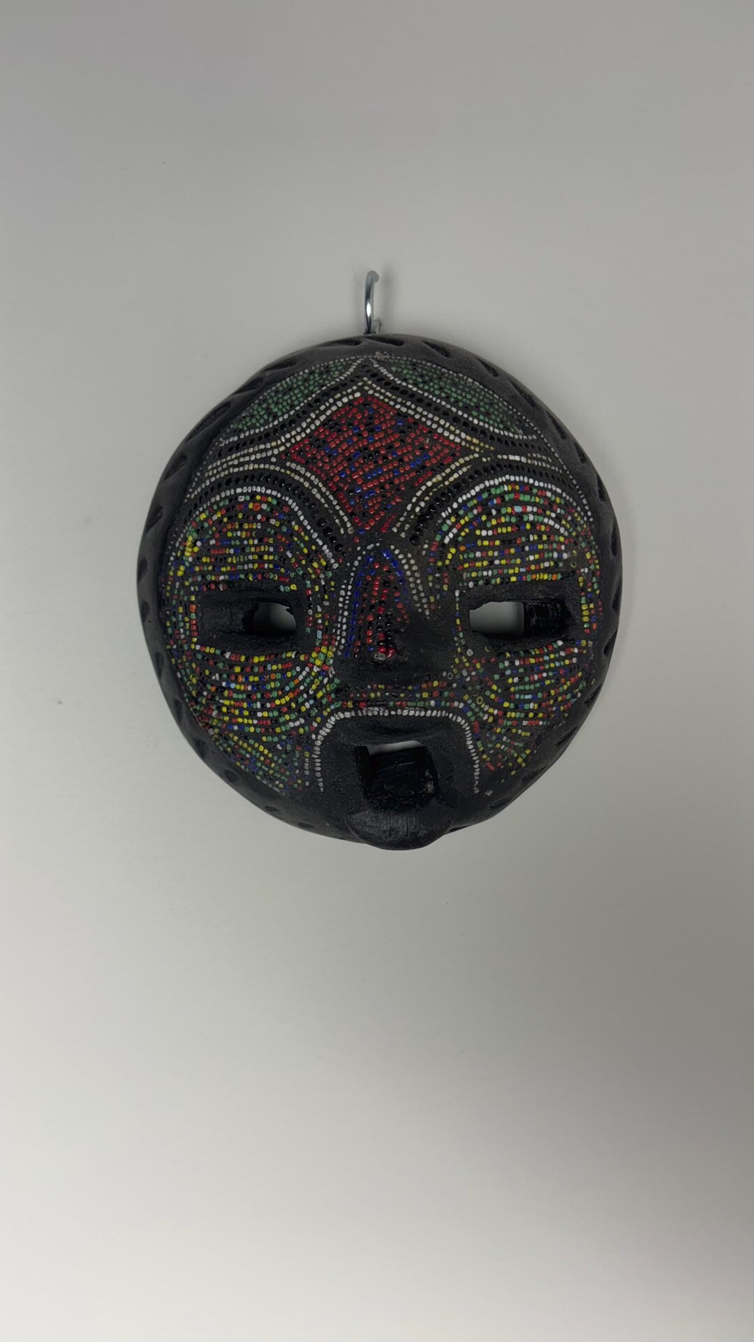 Round African Beaded Mask – Hand-carved Tribal Wall Art With Multicolor ...