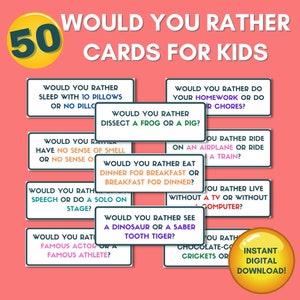 Would You Rather Conversation Cards for Kids | Questions for Kids - Etsy