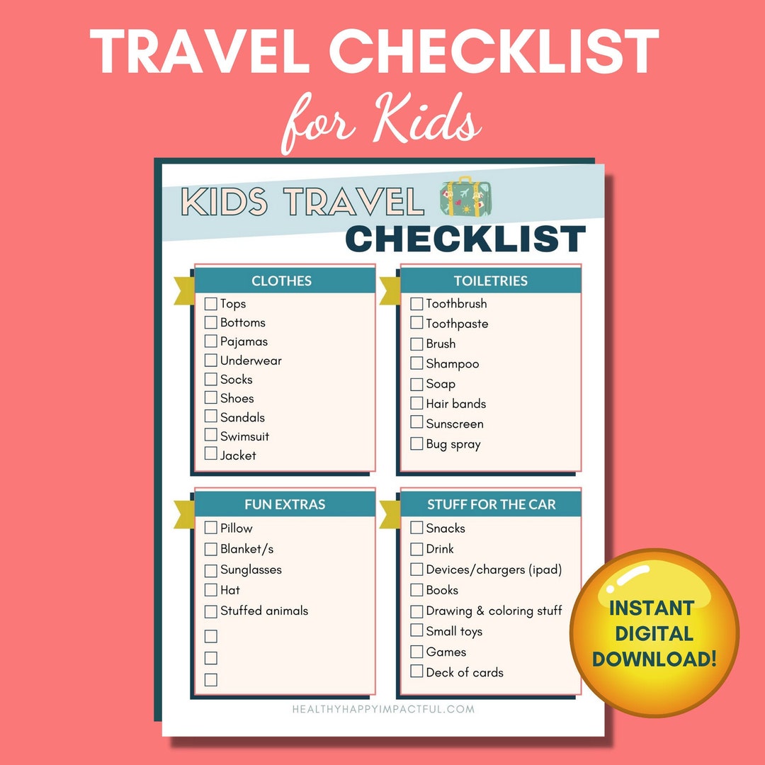 Kids Travel Checklist | Roadtrip With Kids | Packing List | Editable ...