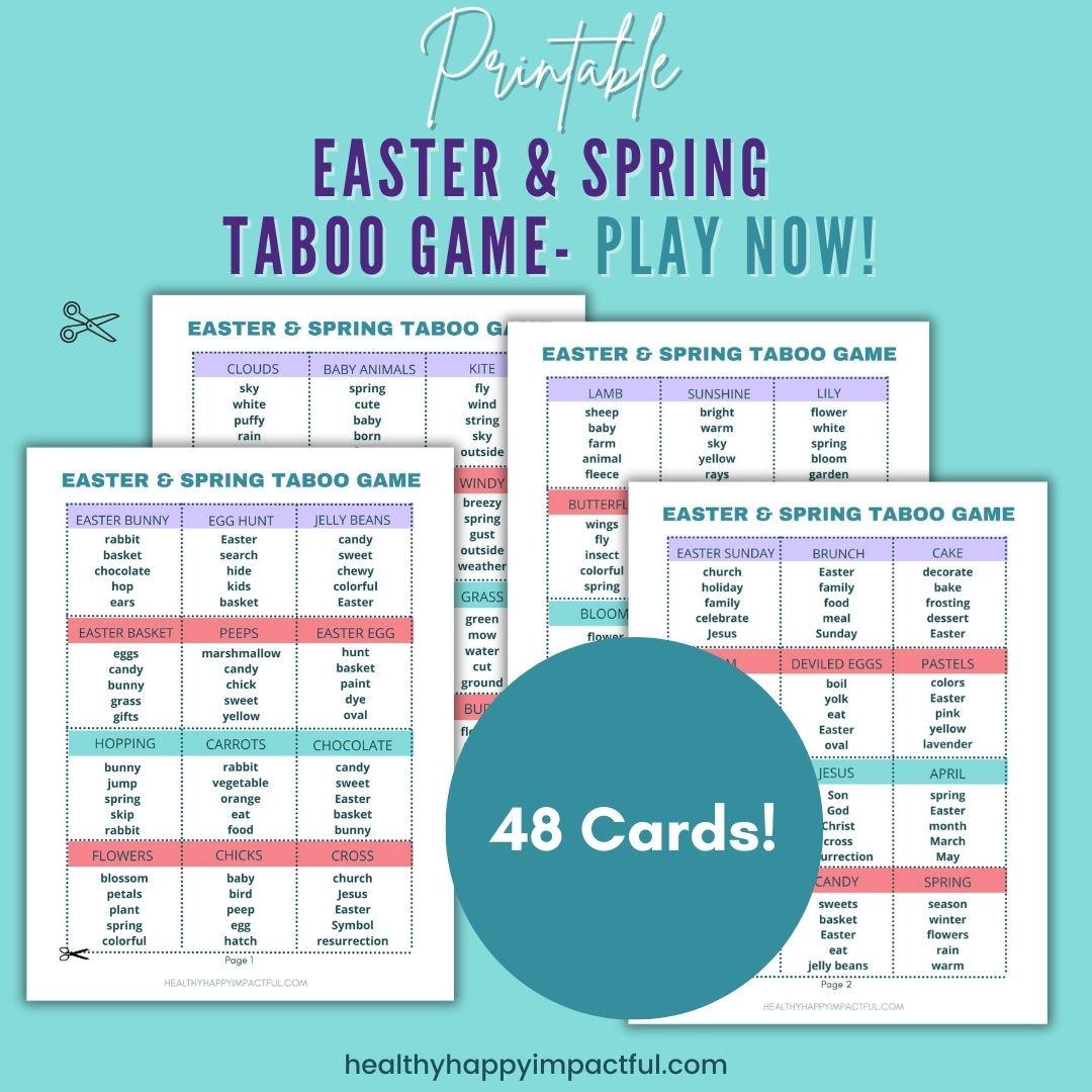 Easter & Spring Taboo Game, Easter Taboo Cards, Printable Easter Party ...