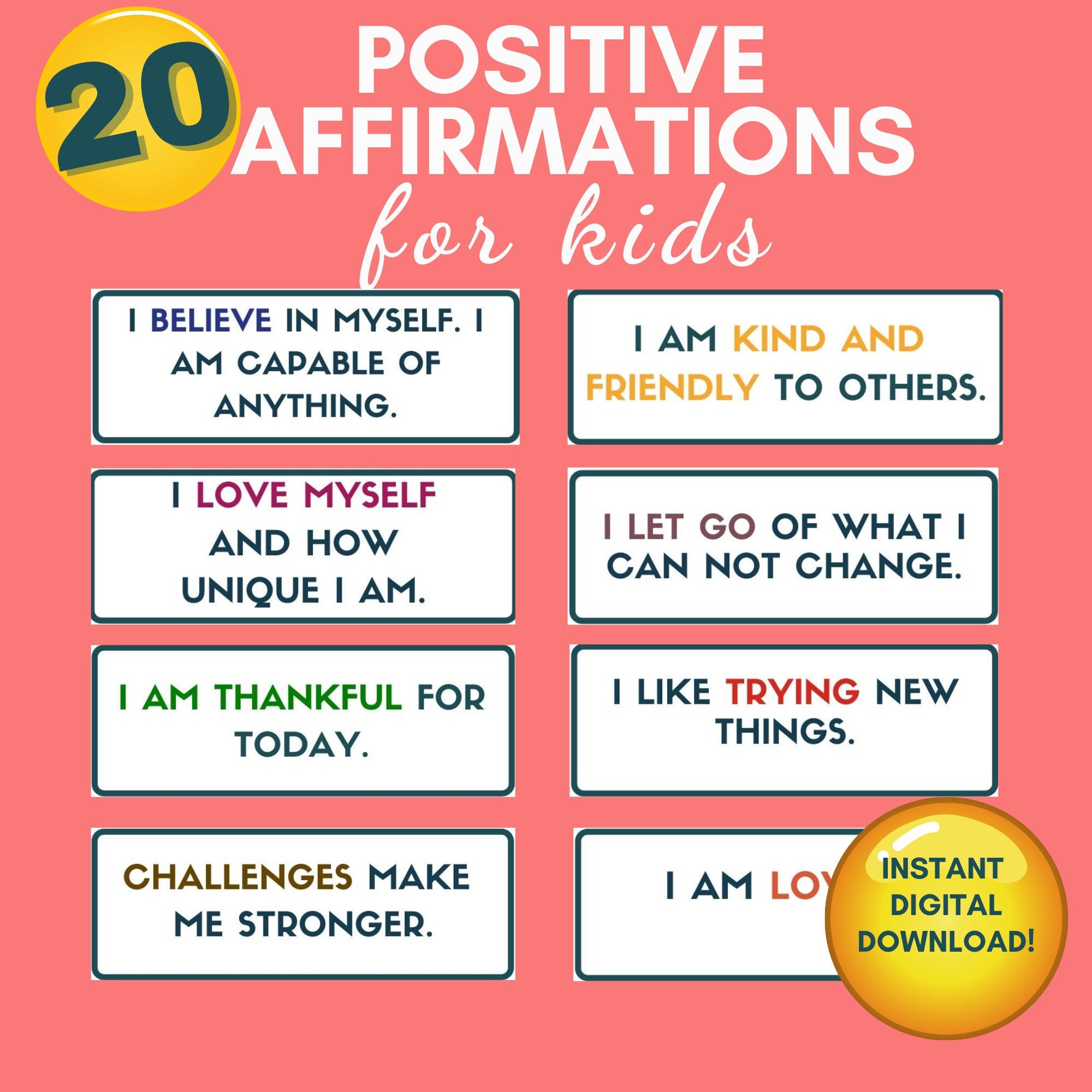 Kids Affirmation Cards | Affirmations for Kids - Etsy