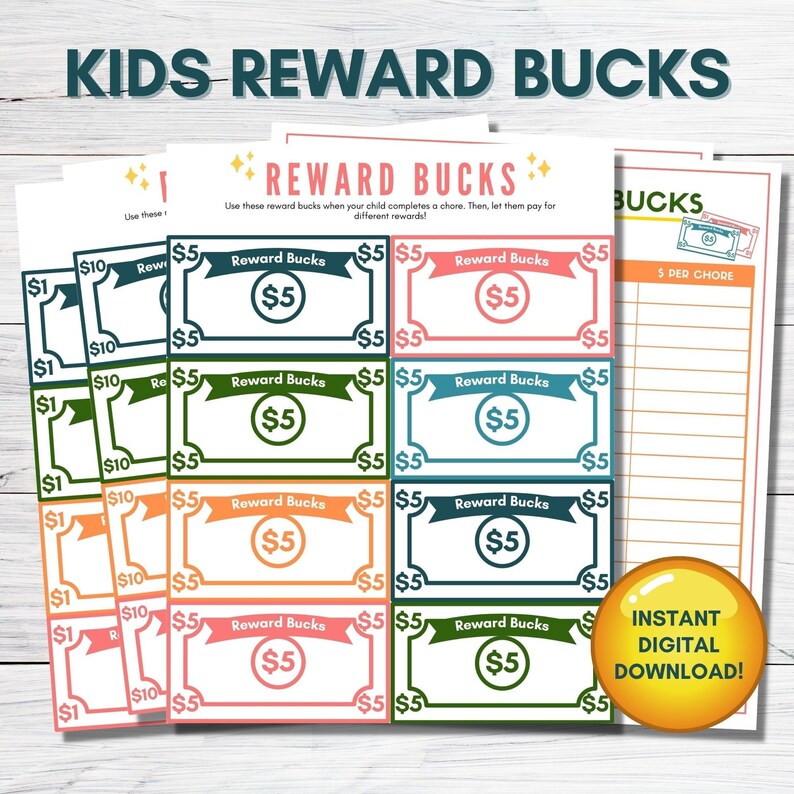 Reward Bucks for Around the House for Kids | Kids Reward System | Kids ...
