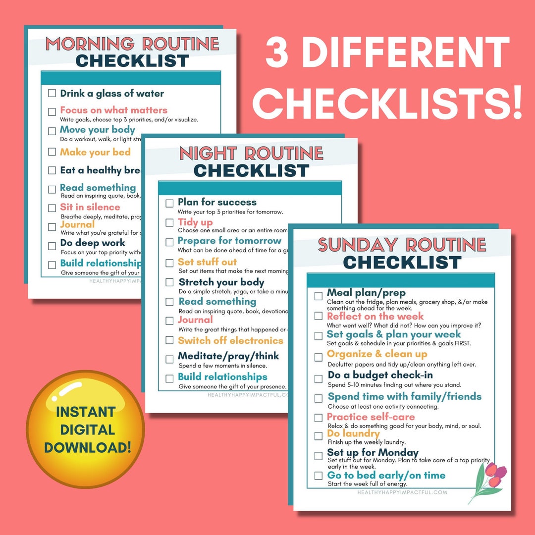 Morning Routine Checklists | Morning Routine Adults | Morning and Night ...