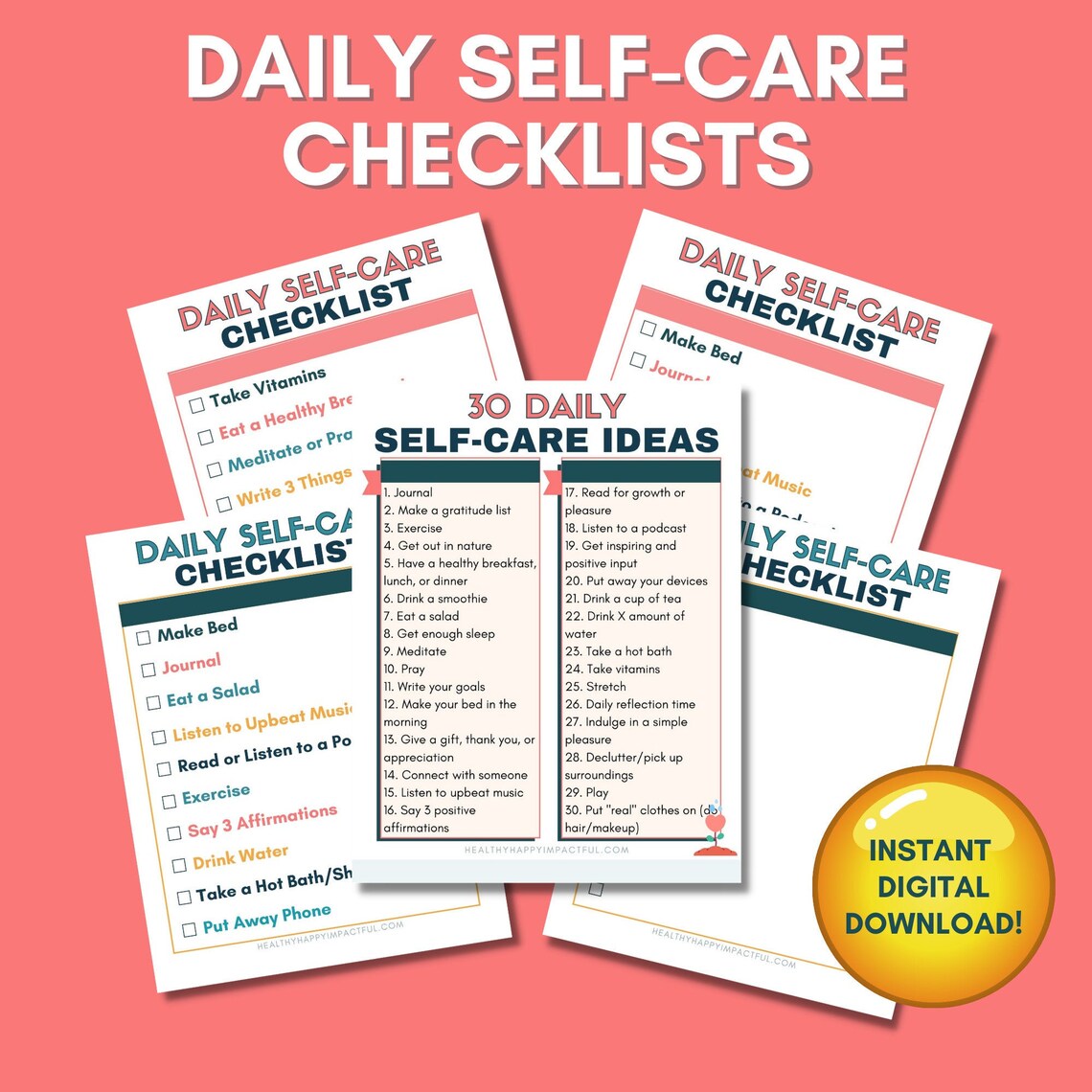 Self Care Checklist Printable for Adults | Habit Tracker | Self-love ...