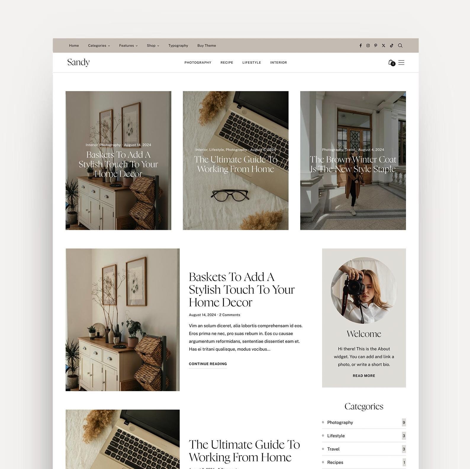 Sandy Wordpress Theme for Lifestyle, Fashion, Travel and Food Bloggers Fully Responsive ...