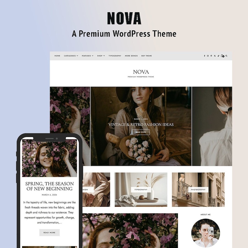 Nova Wordpress Theme • Responsive Wordpress Theme • Feminine Wordpress Theme • Wordpress Theme ...