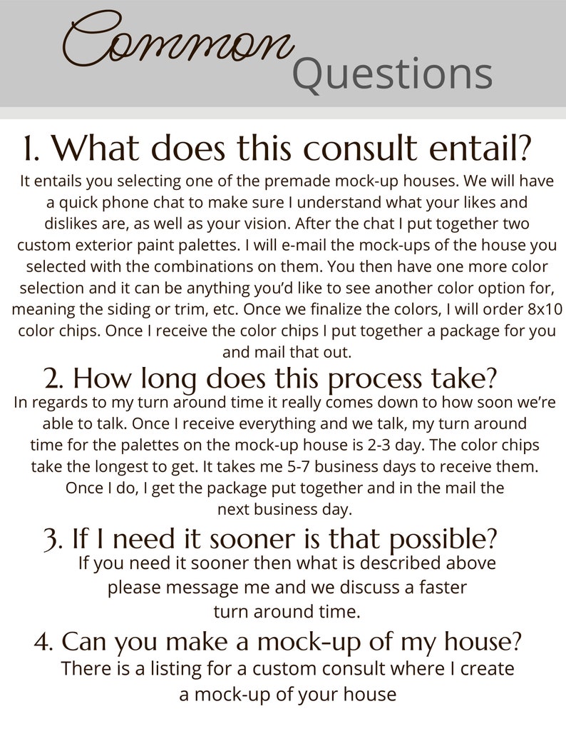 Custom Exterior Color Consultation: Custom Exterior Paint Palette - Etsy