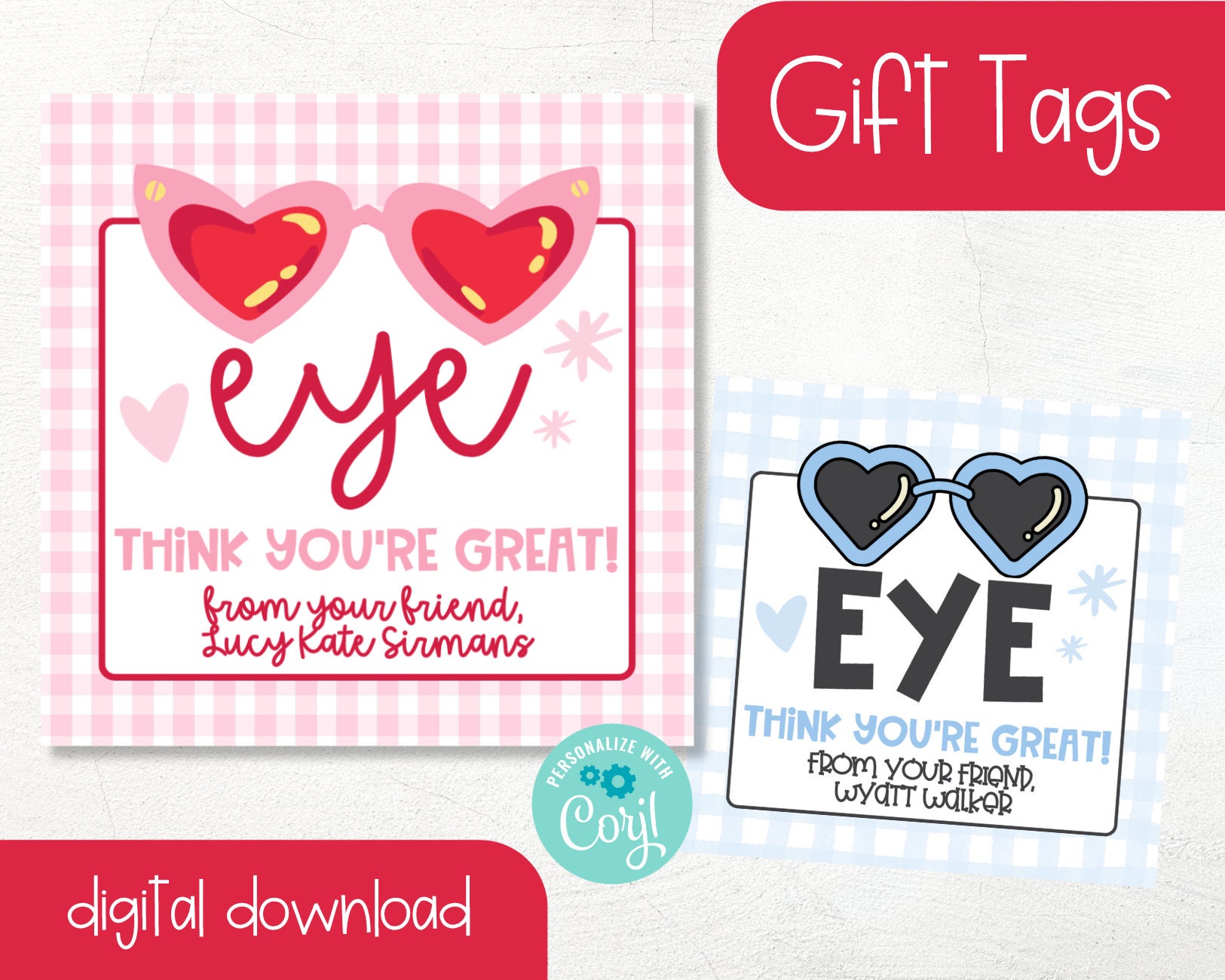 Eye Think You're Great | Heart Sunglasses Valentine's Day | Gift Tag ...