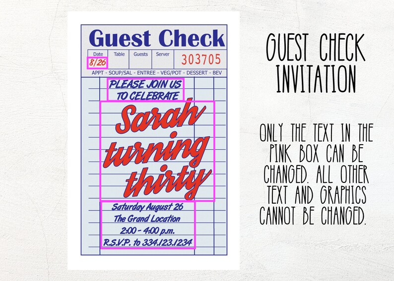 Guest Check | Party Invitation | Editable Instant Download - Etsy