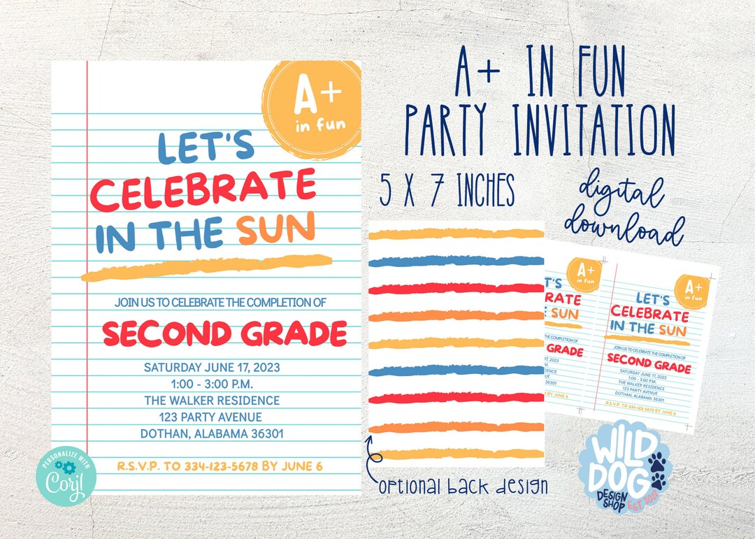 A+ in Fun Celebrate in the Sun | End of School Year | Party Invitation ...