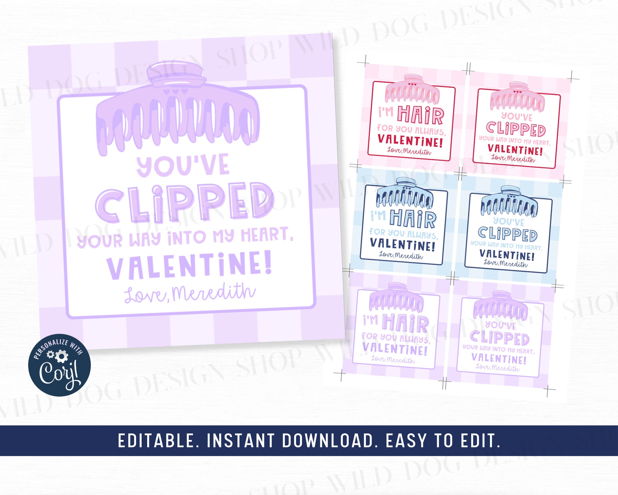 Claw Clip Valentine's Day Gift Tag | Editable, Instant Download - Etsy