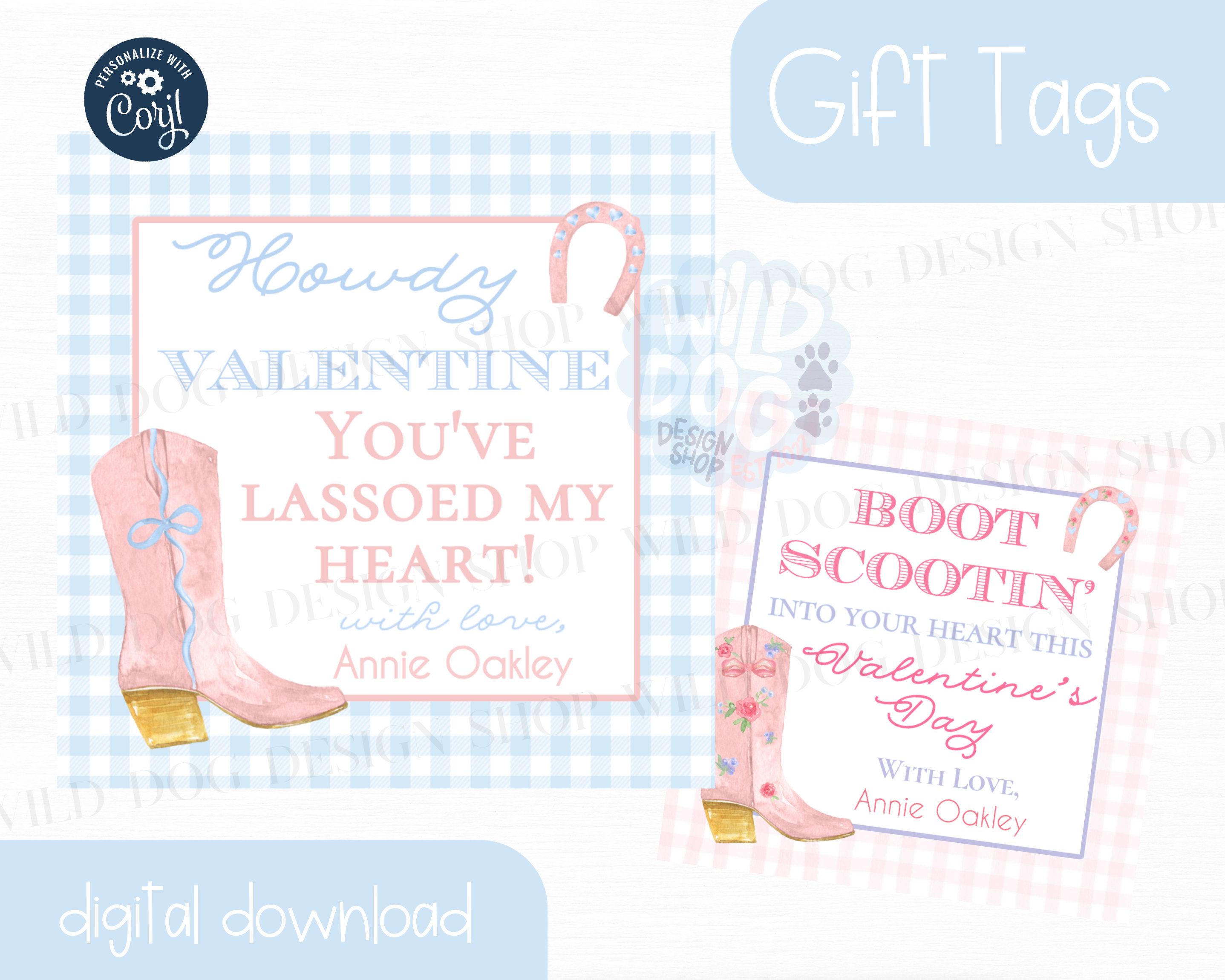 Cowgirl Boot | Gingham Grand Millennial | Valentine's Day | Gift Tag ...