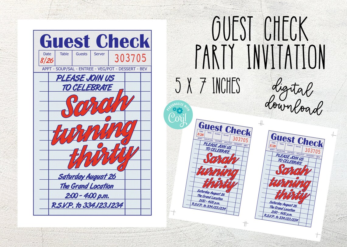Guest Check | Party Invitation | Editable Instant Download - Etsy
