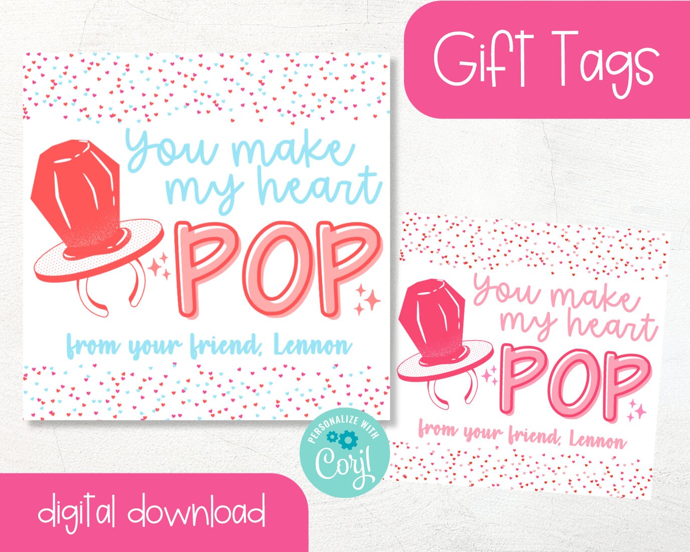 Make My Heart Pop Ring Pop Valentine's Day Gift Tag Editable Instant ...
