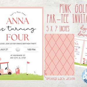 Let's Par-tee | Pink Girl Golf | Party Invitation and Thank You Tag ...