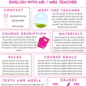 Tickled Pink | Class Syllabus | Teaching | Editable Canva Template - Etsy