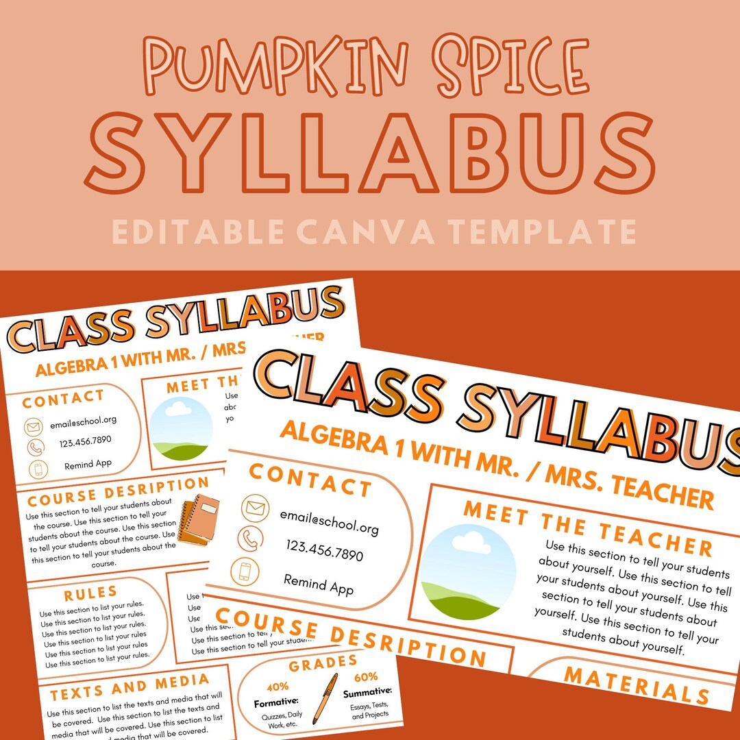 Pumpkin Spice | Class Syllabus | Teaching | Editable Canva Template - Etsy