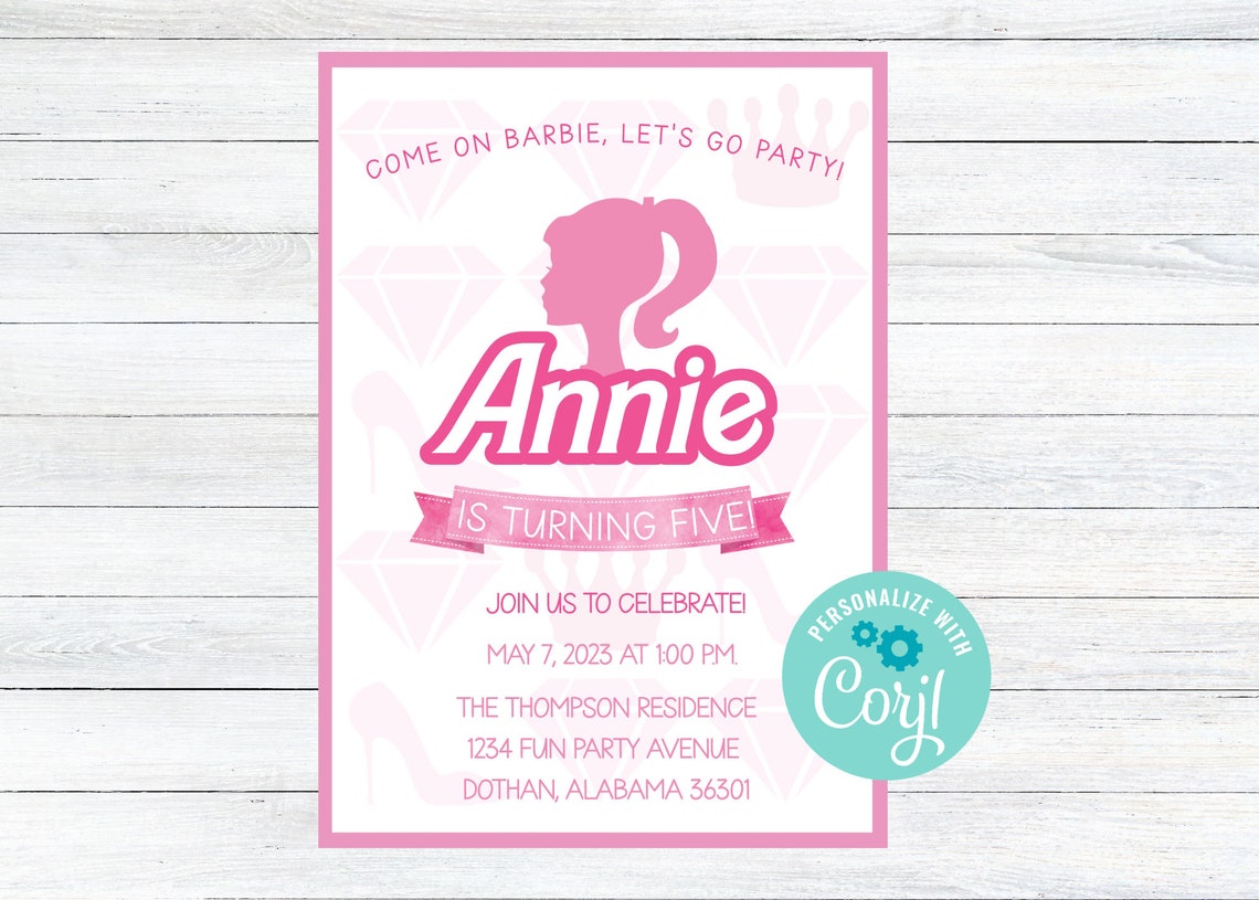 Pink Doll Birthday Party Invitation Editable Instant Download - Etsy