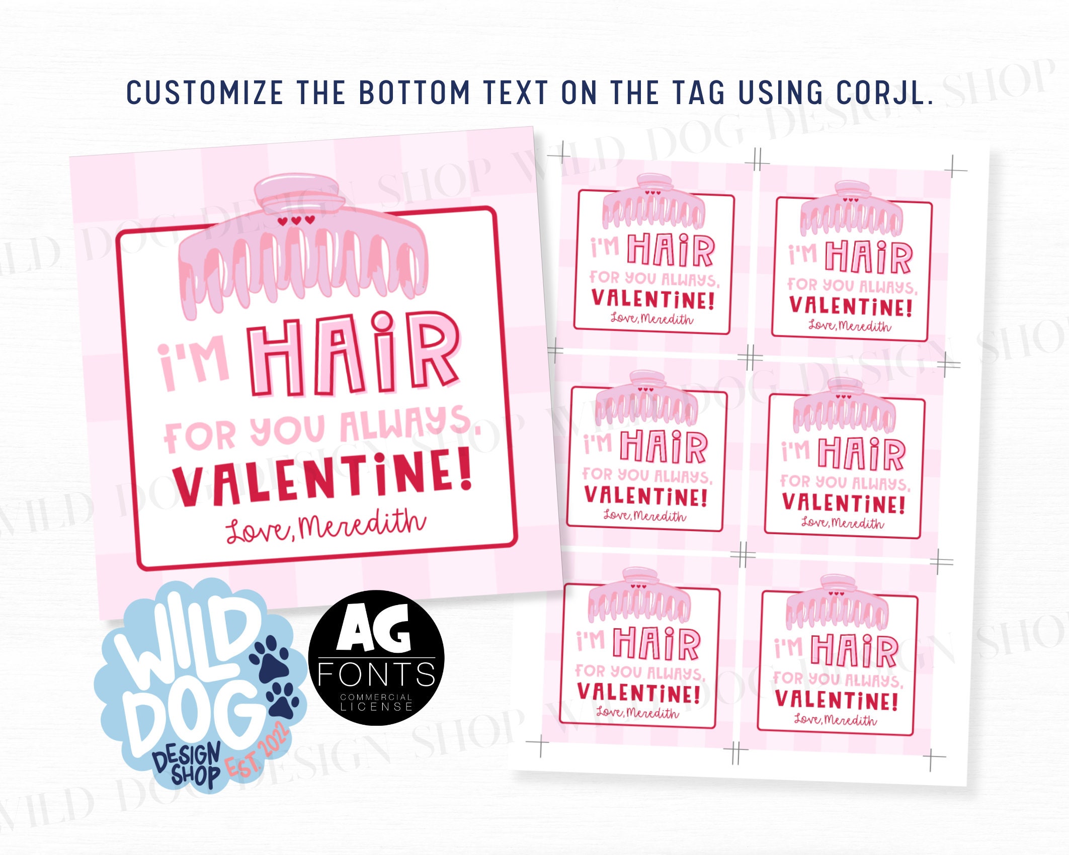 Claw Clip Valentine's Day Gift Tag | Editable, Instant Download - Etsy