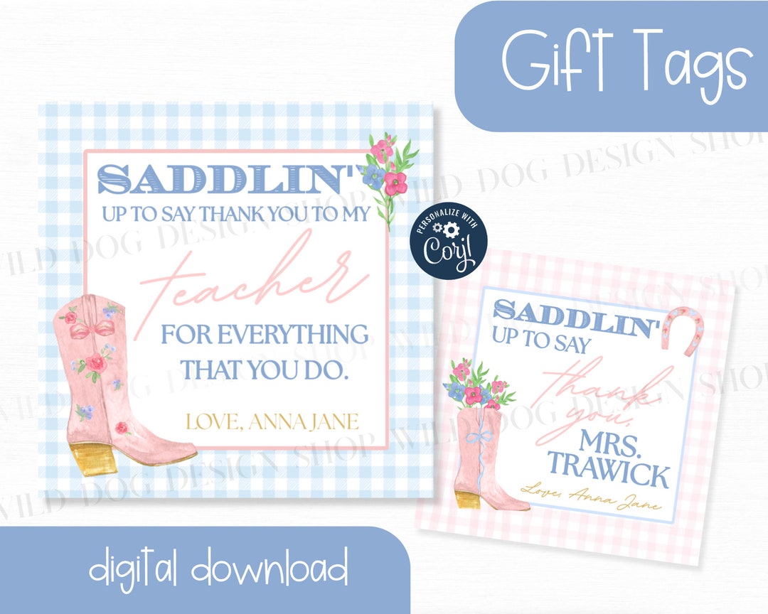Cowgirl Boot Thank You Gift Tags | Editable Teacher Appreciation ...