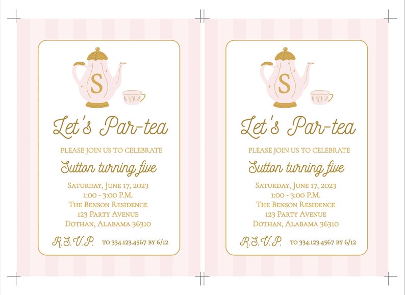 Let's Par-tea | Pink Tea Party | Party Invitation | Editable Instant ...