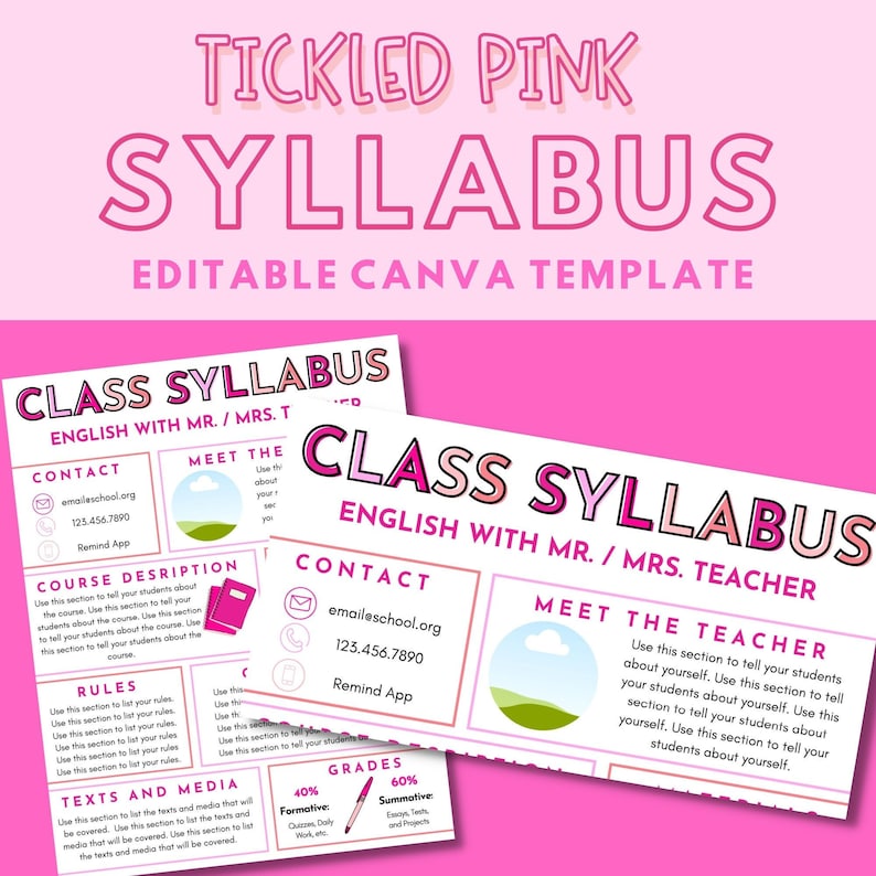 Tickled Pink | Class Syllabus | Teaching | Editable Canva Template - Etsy