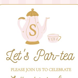 Let's Par-tea | Pink Tea Party | Party Invitation | Editable Instant ...