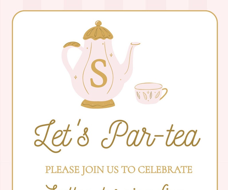 Let's Par-tea | Pink Tea Party | Party Invitation | Editable Instant ...