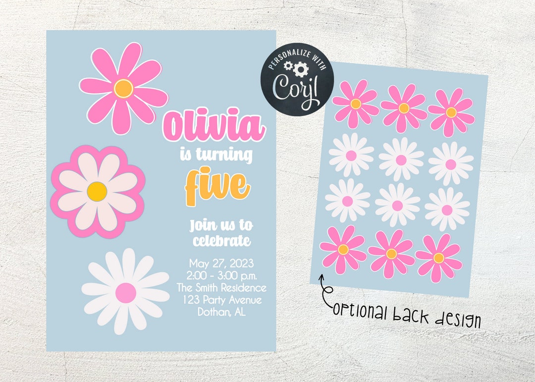 Retro Flower Power | Birthday Party Invitation | Gift Tag | Editable ...