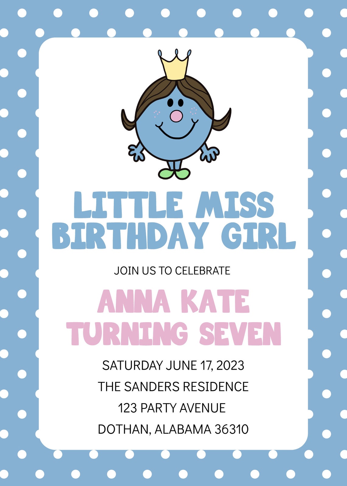 Little Miss Birthday Girl Party Invitation Instant Download Editable - Etsy