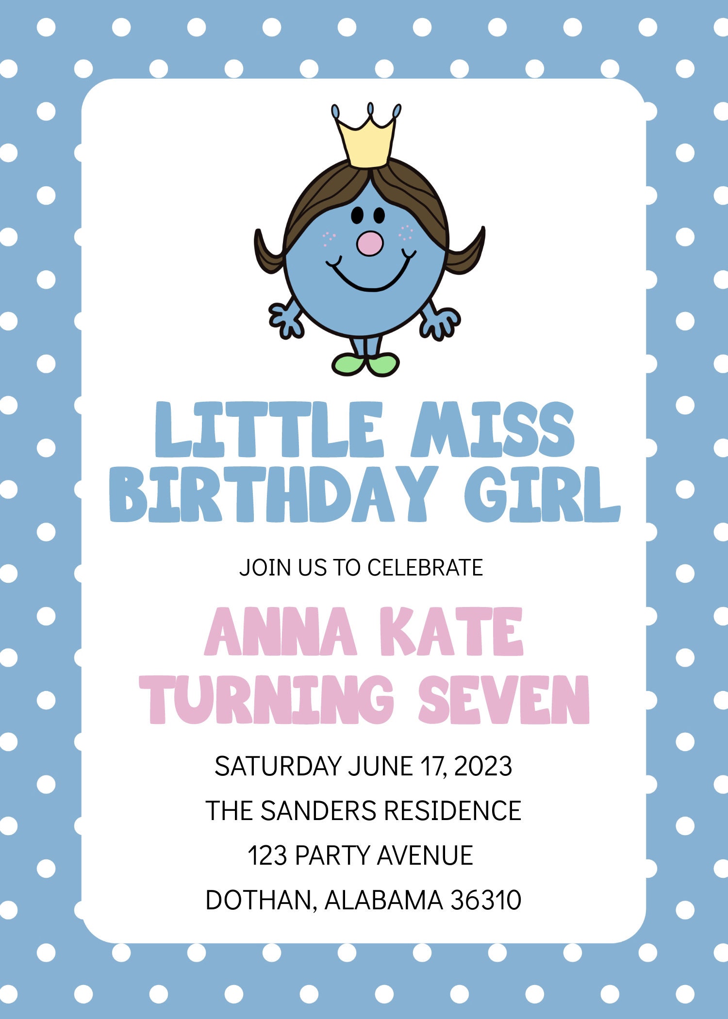 Little Miss Birthday Girl Party Invitation Instant Download Editable - Etsy