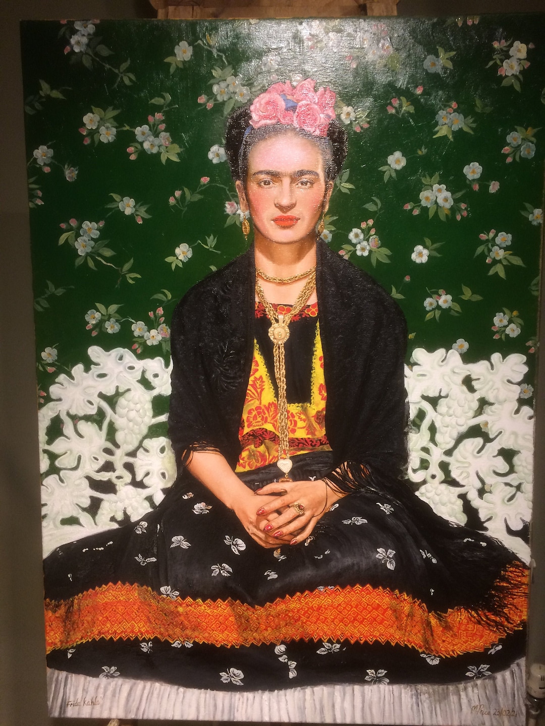 Original Oil Painting, Frida Kahlo Portrait on Stretched Canvas 23 3/8 ...