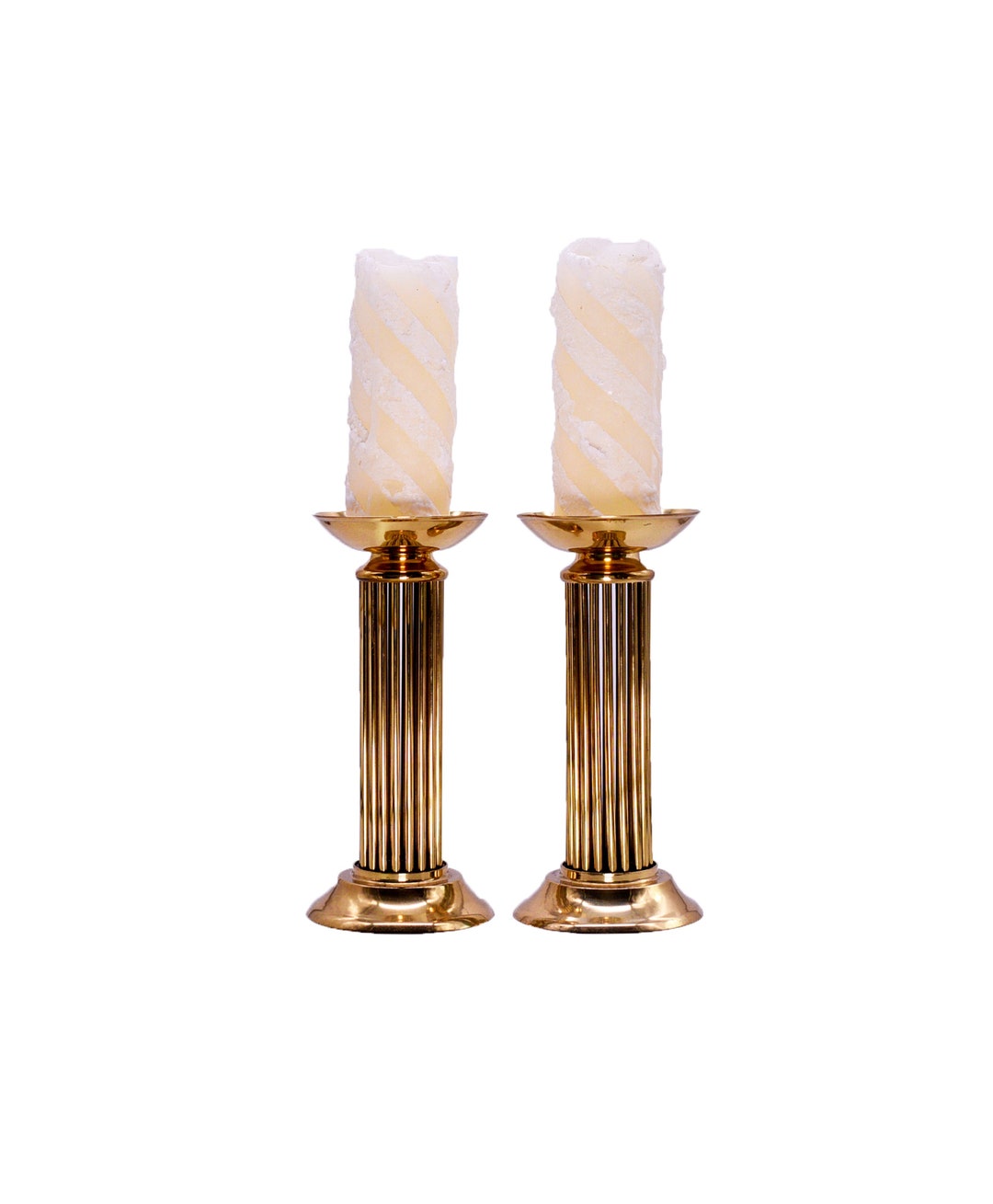 Vintage Classical Pillar Candle Holders in Brass - A Pair - Etsy