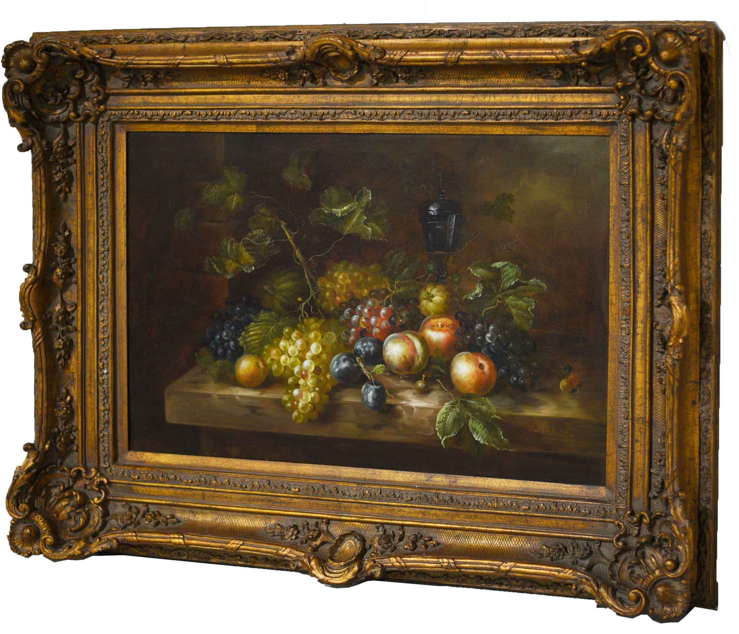 Mid Century Still Life Oil Painting of Fruit Signed L. Martin Framed 51 ...