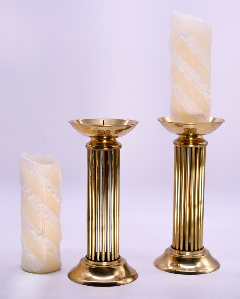 Vintage Classical Pillar Candle Holders in Brass - A Pair - Etsy